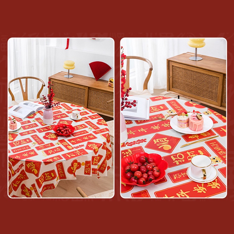 5pcs New Year Disposable Tablecloth Chinese Blessing Waterproof Table ...