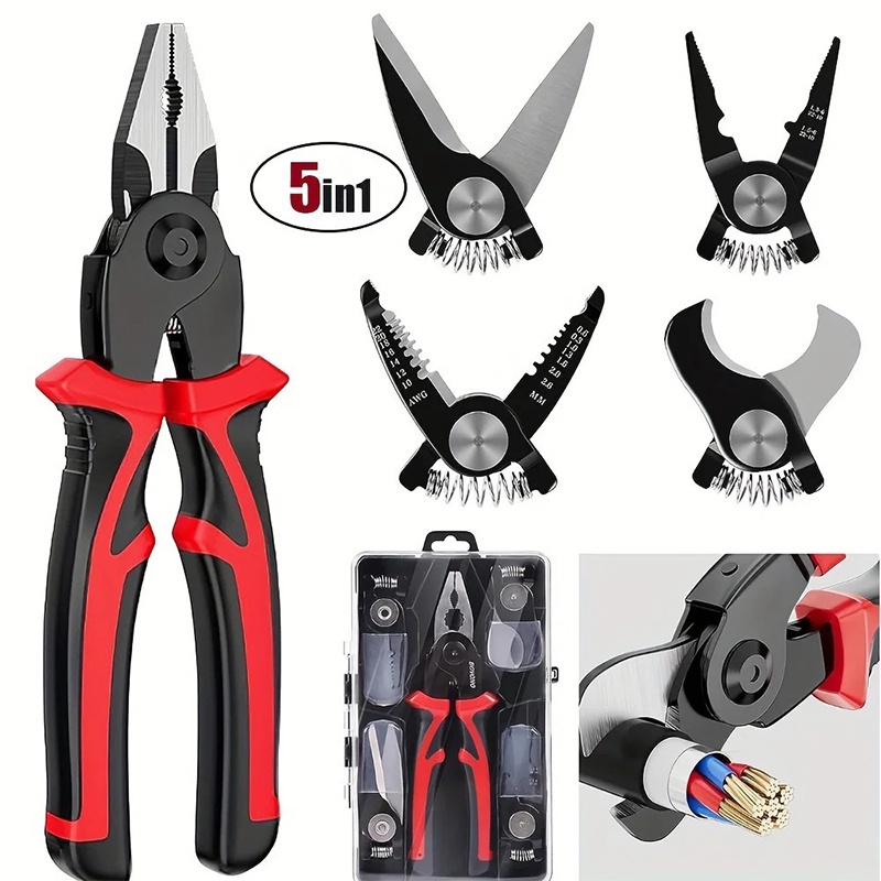 5in1 Multi-Functional Wire Stripper Electrician Interchangeable Head ...