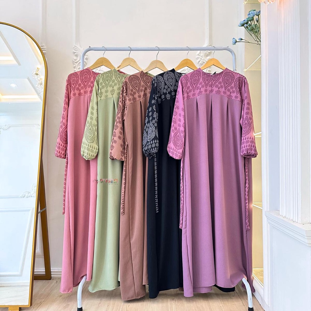 Bv - Tasya Premium Ethnic Motif Crinkle Gamis - Viral Combination Gamis ...