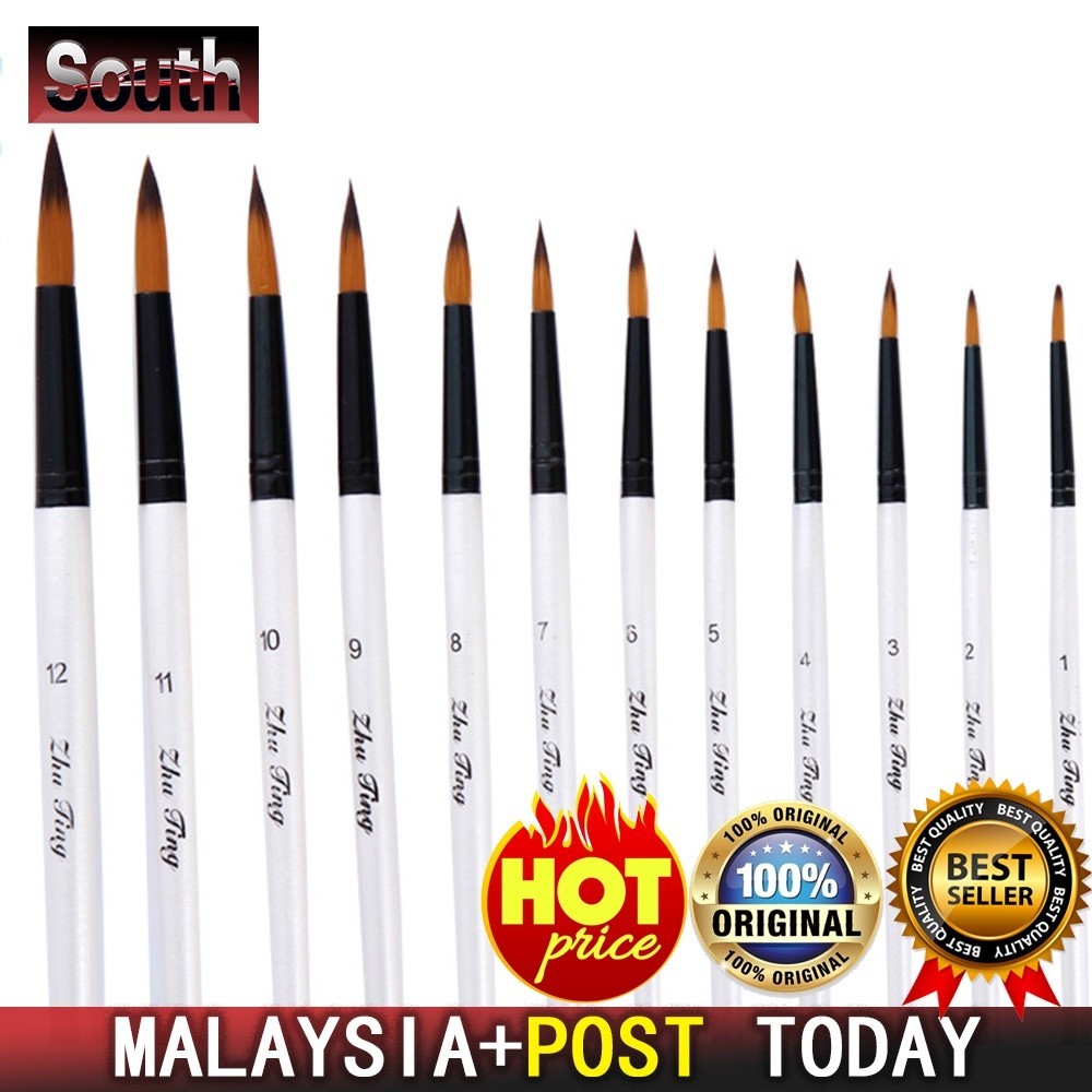 12pcs Nylon Hair Wooden Handle Watercolor Paint Brush Pen Diy Oil Acrylic Painting Art Paint ...