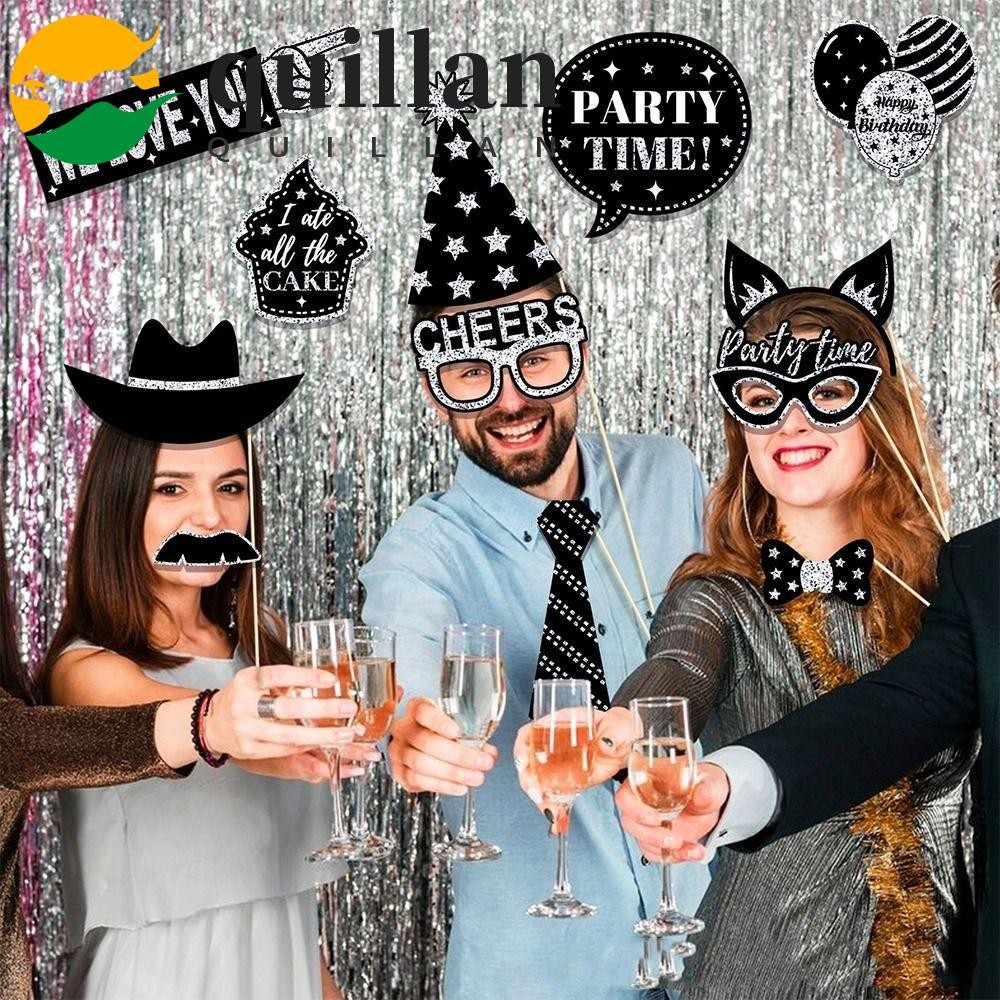 QUILLAN 36pcs Birthday Photography Props, DIY Craft Black Gold Photo ...