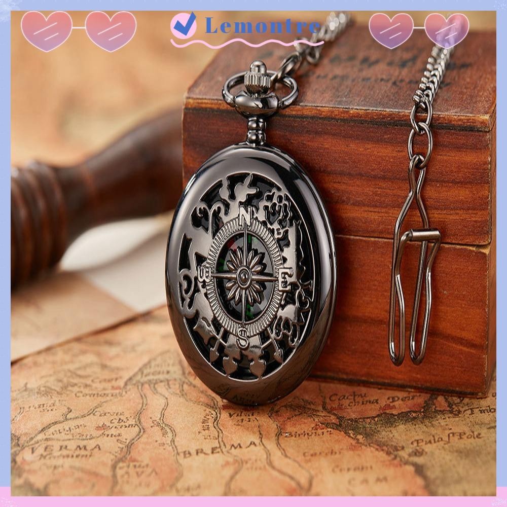 LEMONTRE Numerals Quartz Pocket Watch, Clamshell Glass Compass Pocket ...