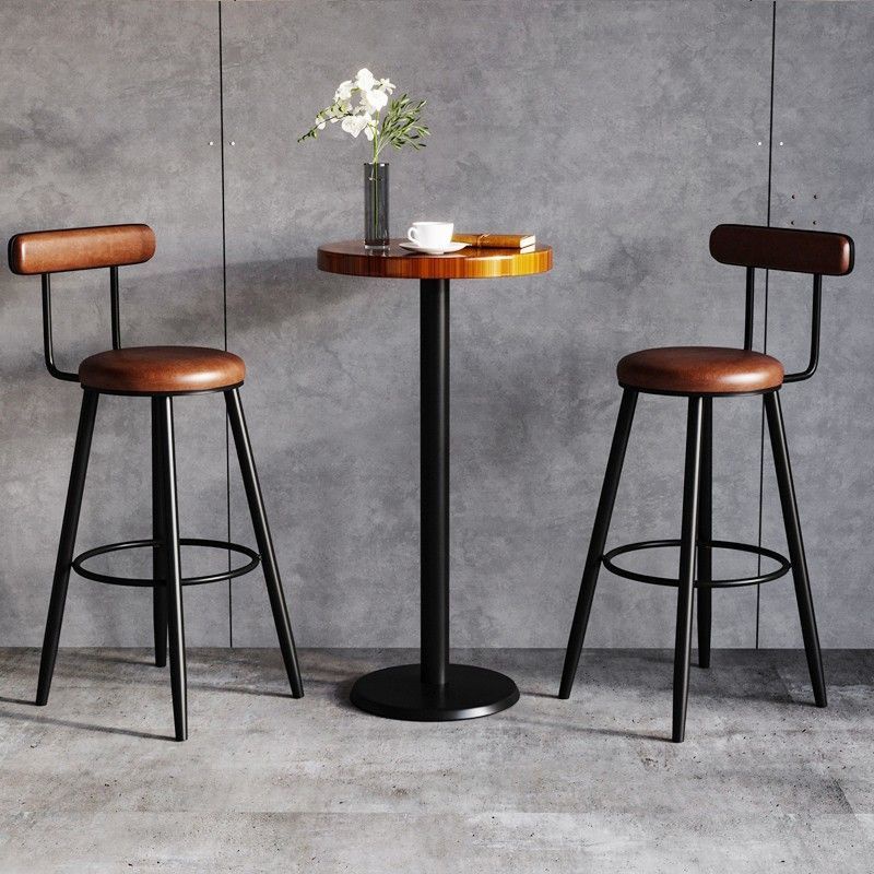Classical Iron Bar Chair High Chair Leather cushion Backrest High Stool ...