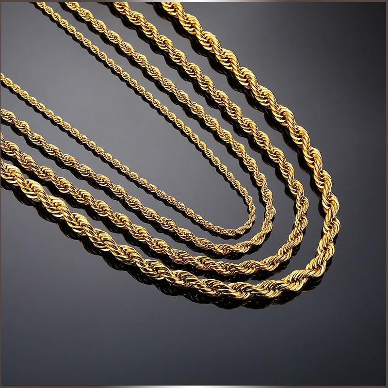 XXY JEWELRY Titanium Steel Gold Twisted Rope Chain Necklace (2mm/5mm ...