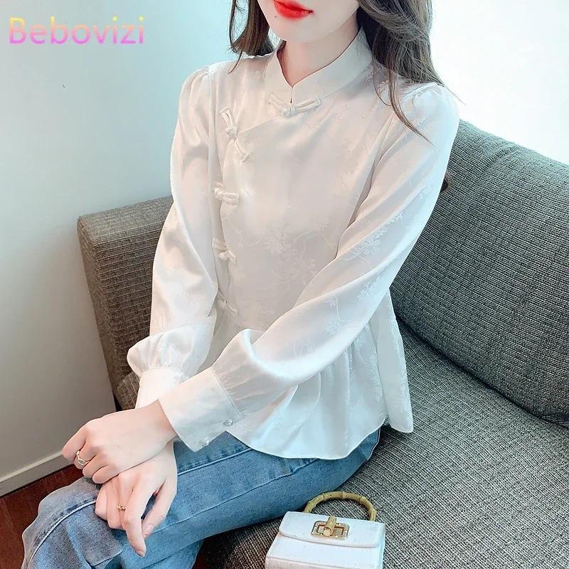 Autumn Retro Chinese Style Women's Pink Knot Button Shirt Top New ...