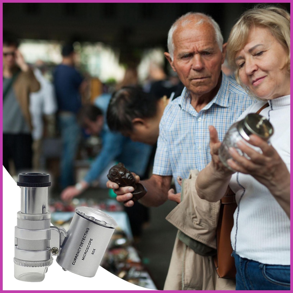 Pocket Magnifier 60x Mini 60x Microscope Magnifying With LED Light ...