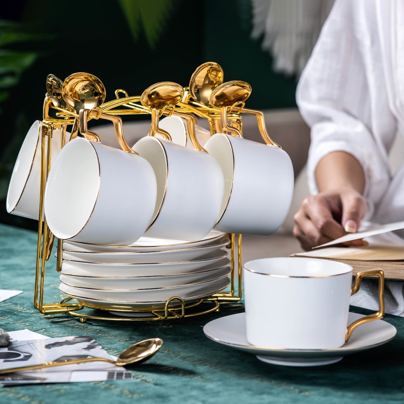 19PCS European matte ceramic coffee cup saucer set ceramic mug tea cup ...