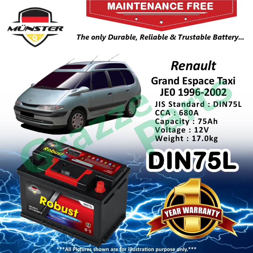 Münster Robust MF CMF DIN75 | DIN75L 57539 75AH Car Battery Bateri ...