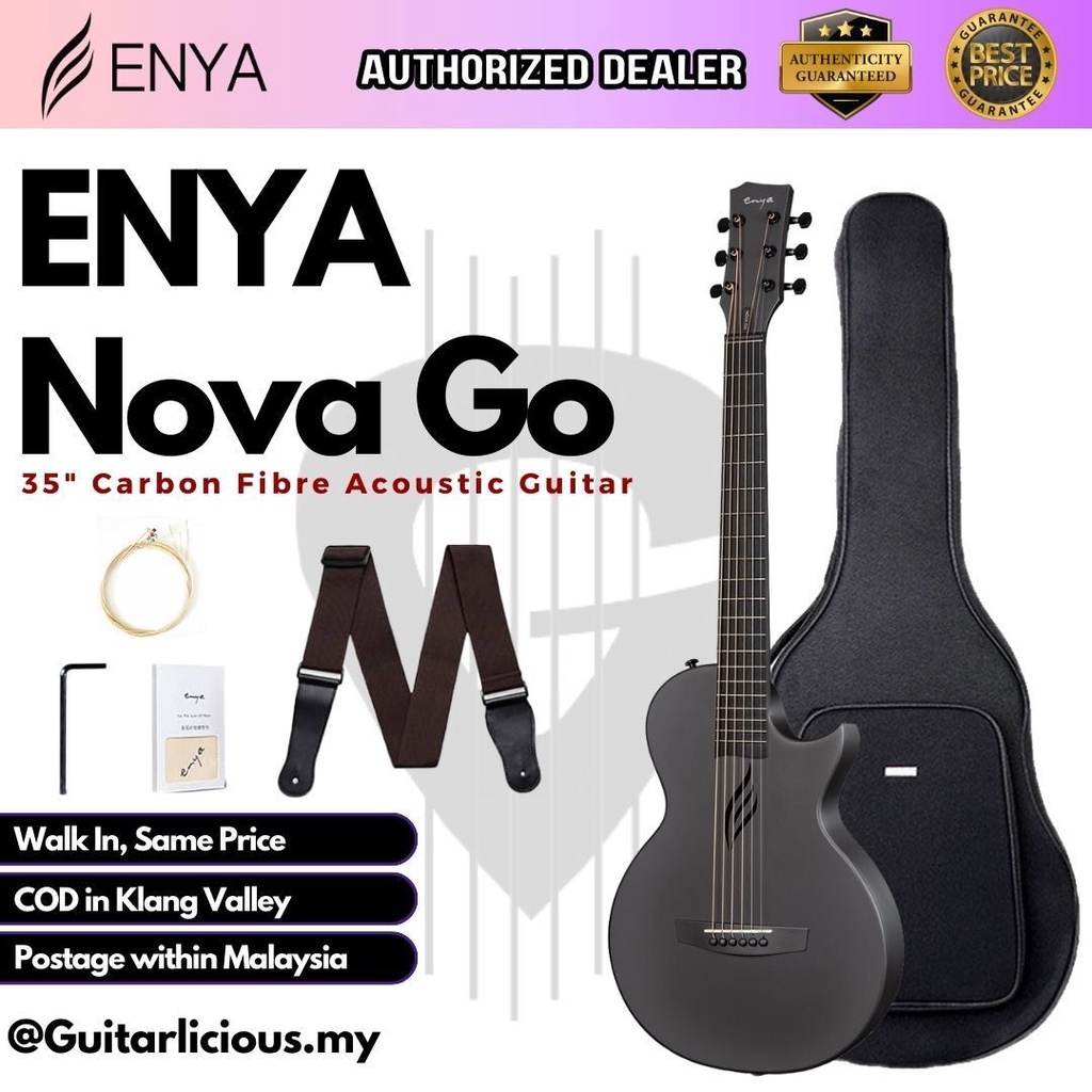 Enya Nova Go 1/2 Size Carbon Fiber Acoustic Guitar Travel Size , BLACK ...