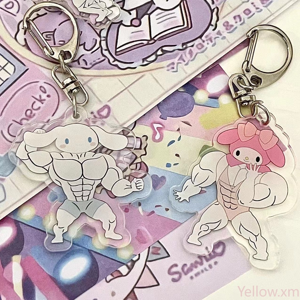 [stock] Muscle Keychain Macho Kuromi Cinnamon Dog Fitness Acrylic Bag ...