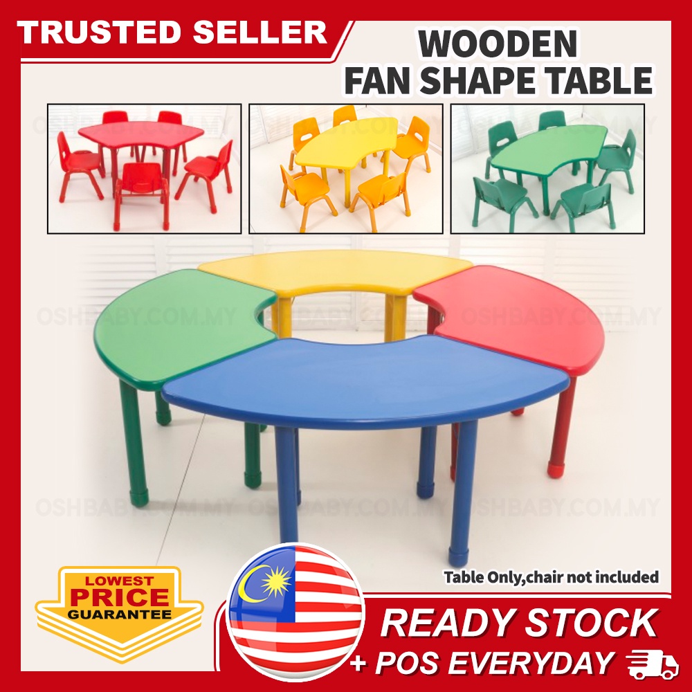 WOODEN FAN SHAPE TABLE kindergarten kids study table meja kayu tadika ...