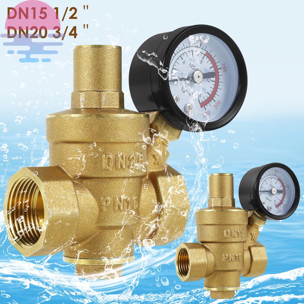 DN15/20 Brass Water Pressure Reducer Adjustable Water Pressure Regulator Valve for Water Oil ...
