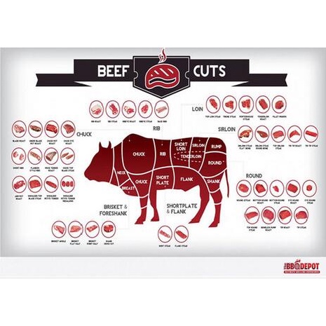 Cattle Butcher Chart Beef Cuts Animal Diagram Meat Art Print canvas ...
