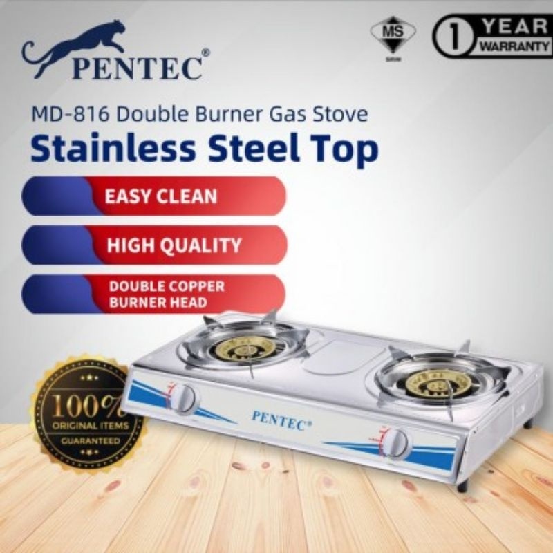 PENTEC STAINLESS STEEL DOUBLE BURNER MD-816 / DAPUR GAS / DAPUR GAS ...