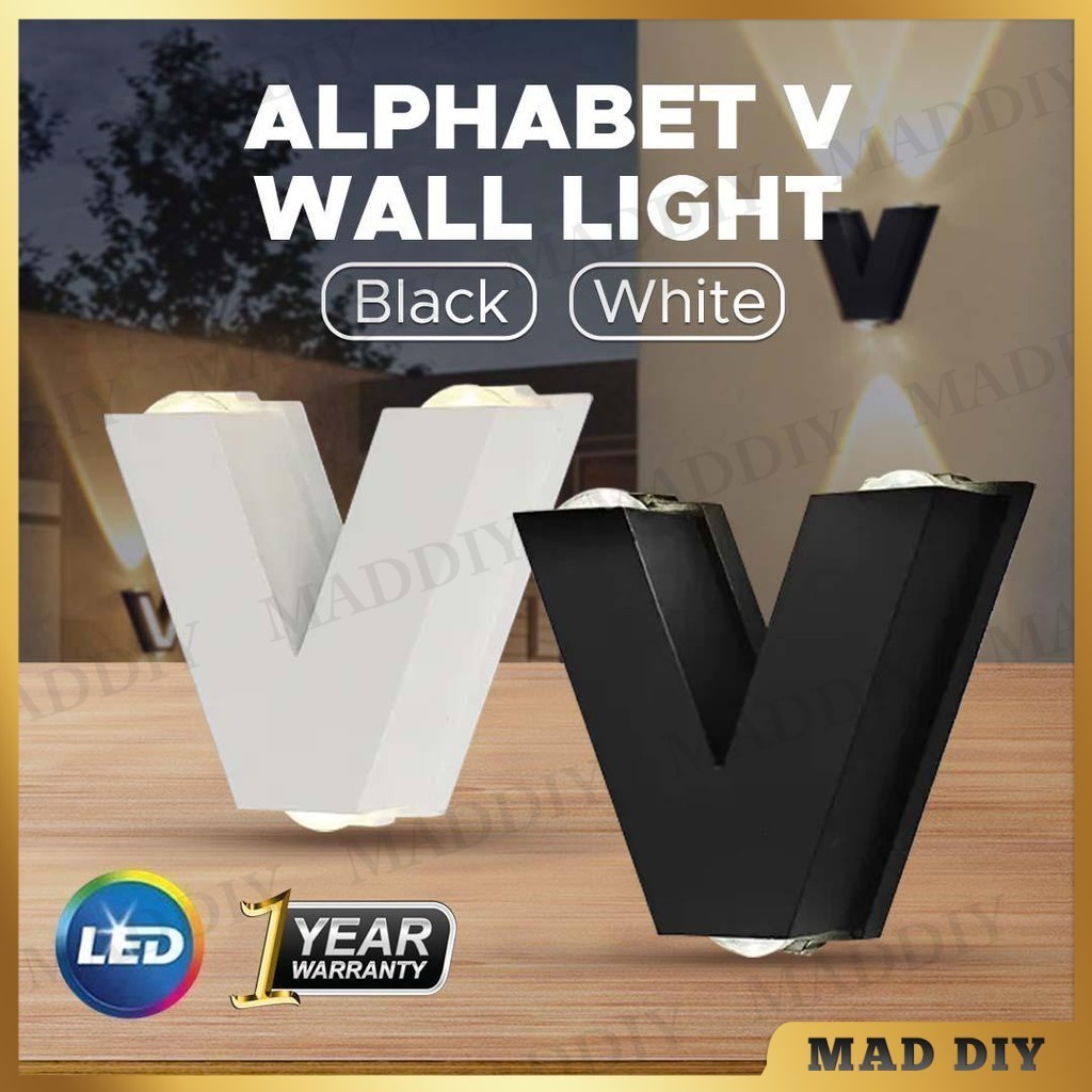 ALPHABET V 3W LED WALL LAMP V SHAPE BLACK/WHITE WALL LIGHT LAMPU ...