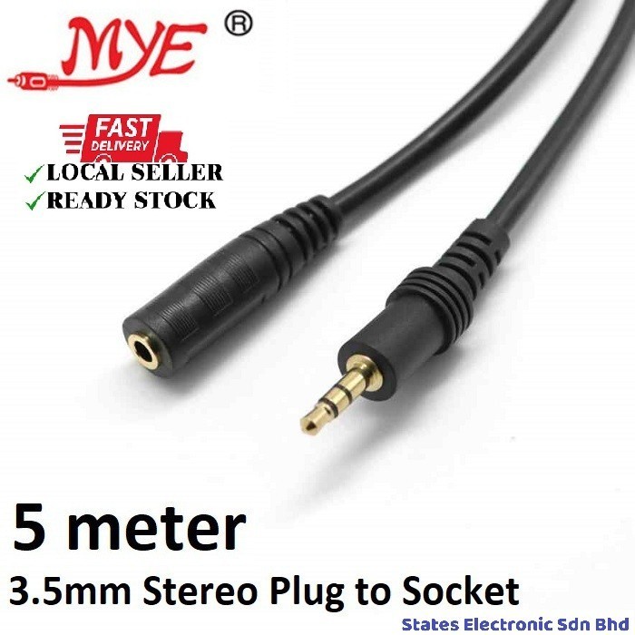 5 meter MYE Gold-Plated Stereo Audio Aux Cable 3.5mm Male to Female ...