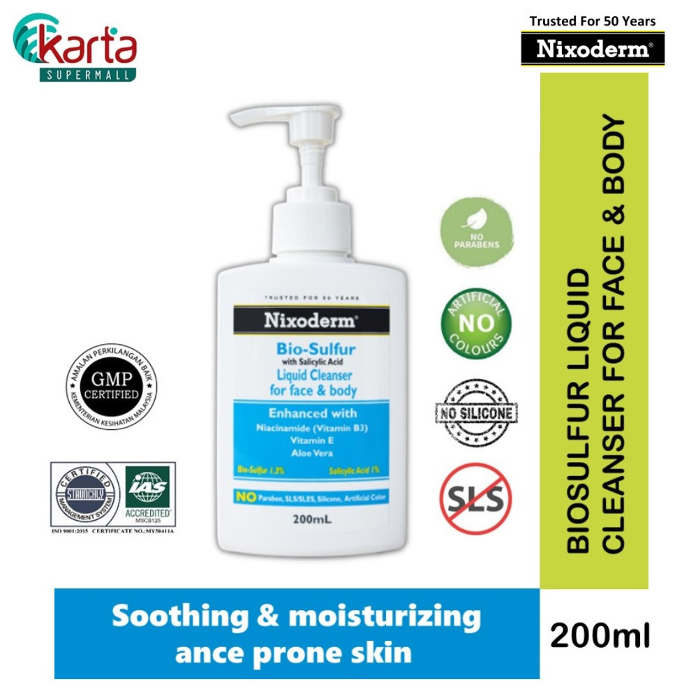 Nixoderm Bio-Sulfur Liquid Cleanser for Face & Body 200ml | Shopee Malaysia