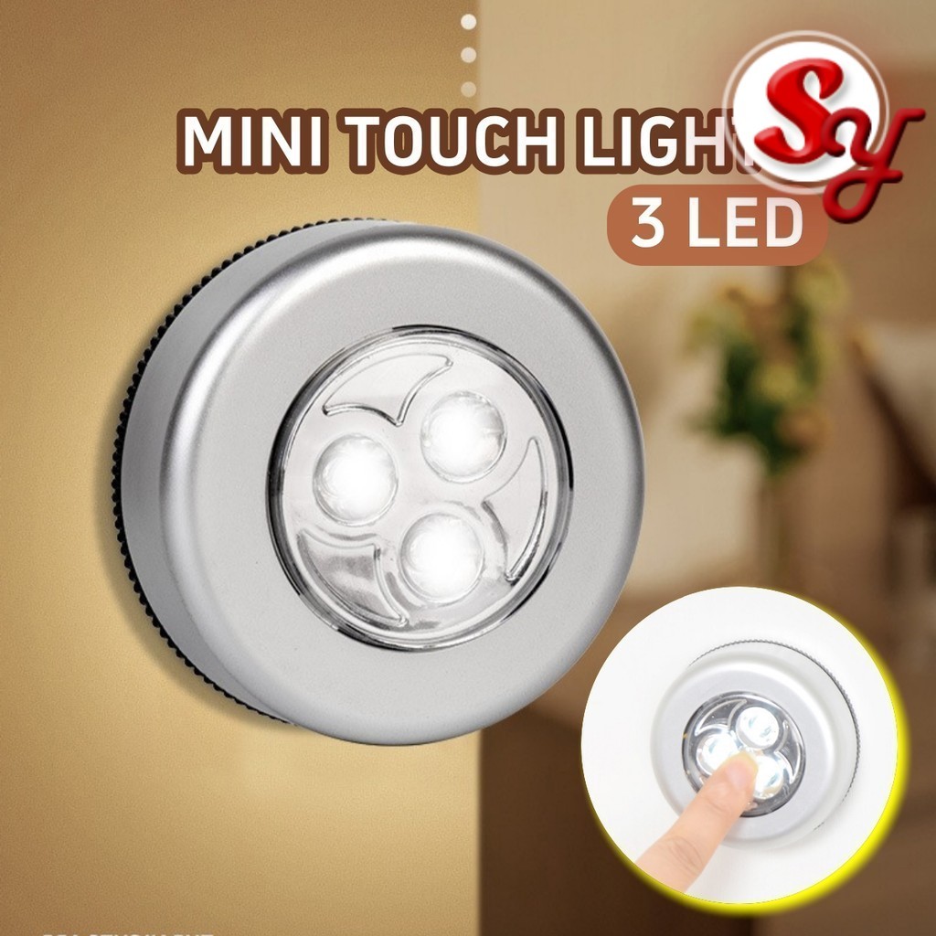 Mini Touch Lamp 3 LED Battery Powered Stick Wall Wireless Tap Control ...