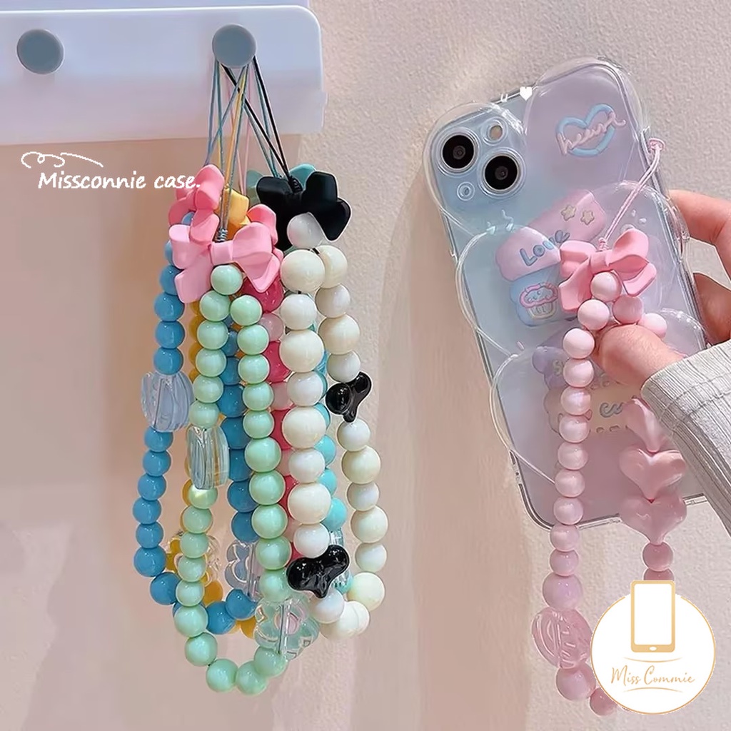 Cute Smiley Bow Mobile Phone Straps Charm Bracelet Lanyard Bead Hand ...