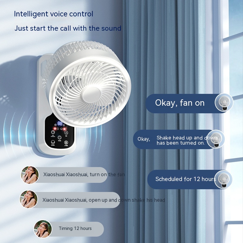 Wall Fan Remote Control Voice Perforation-Free Wall Hanging Table Fan ...