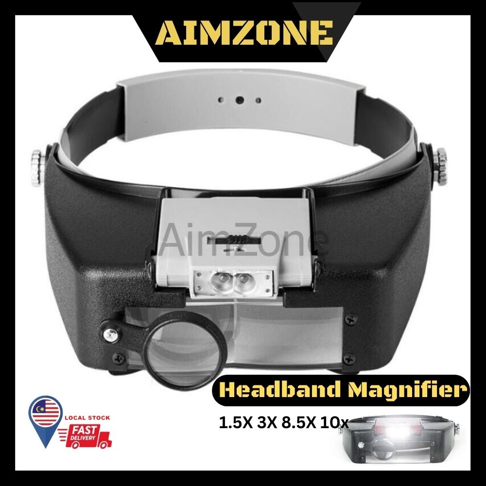 AimZone HandsFree 10X Headband Magnifier Led Light Head Lamp 1.5X 3X 8 ...
