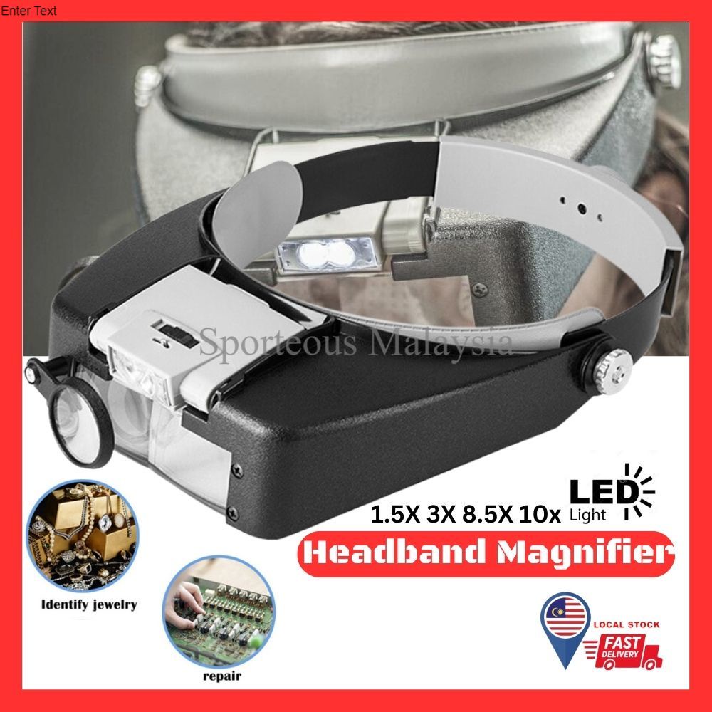 🇲🇾READY STOCK Headband Head Magnifier LED Light 1.5X 3X 8.5X 10x Helmet ...