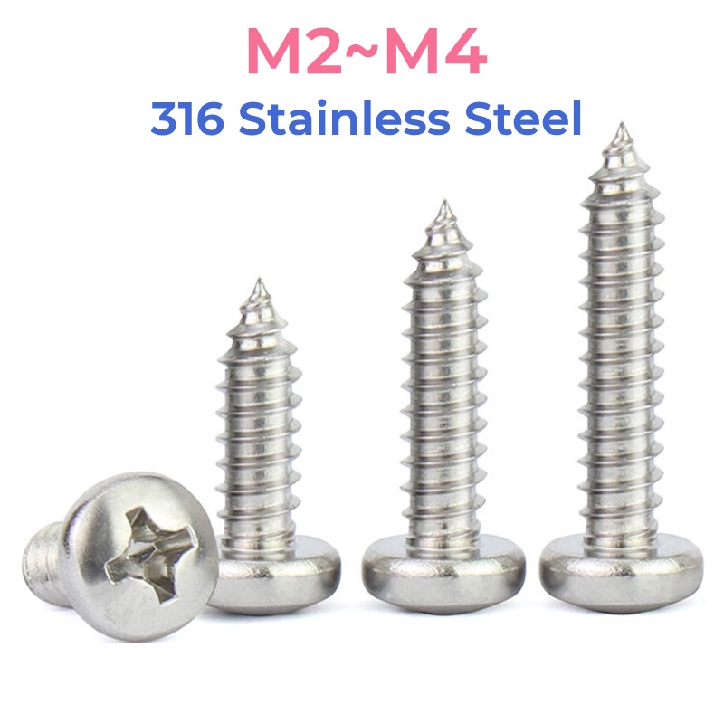 316 Stainless Steel Cross Phillips Pan Round Head Self Tapping Wood Screw M2 M2.2 M2.6 M3 M4 ...