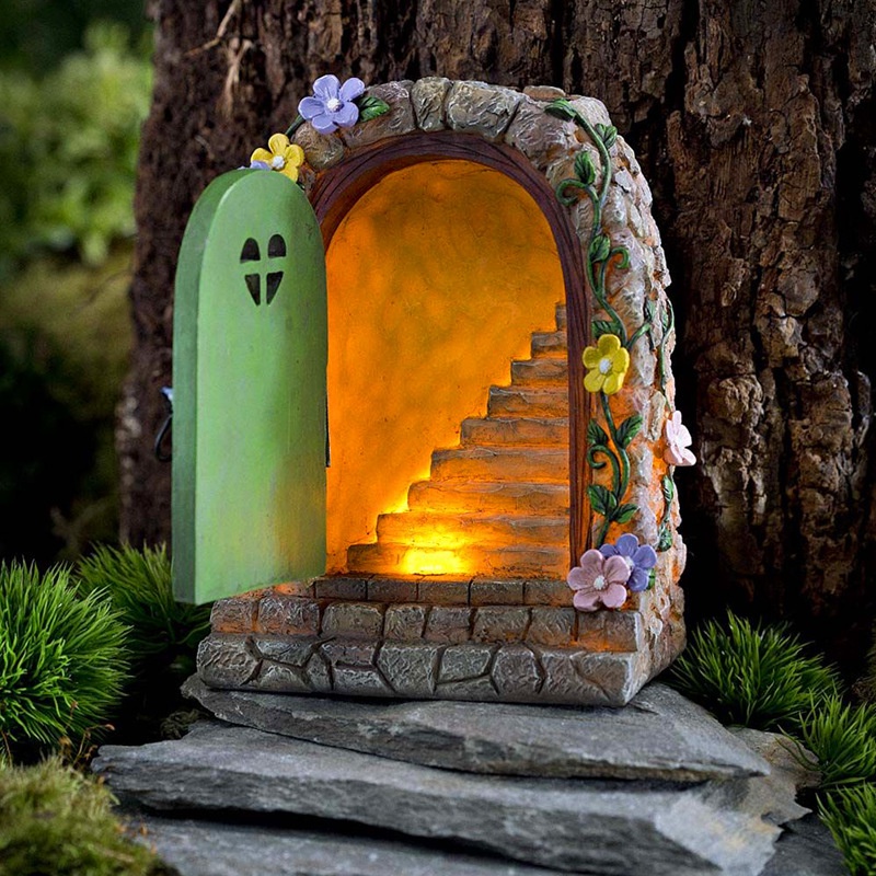 Solar Garden Resin Fairy Door Light For Trees Figurines House Face Art ...
