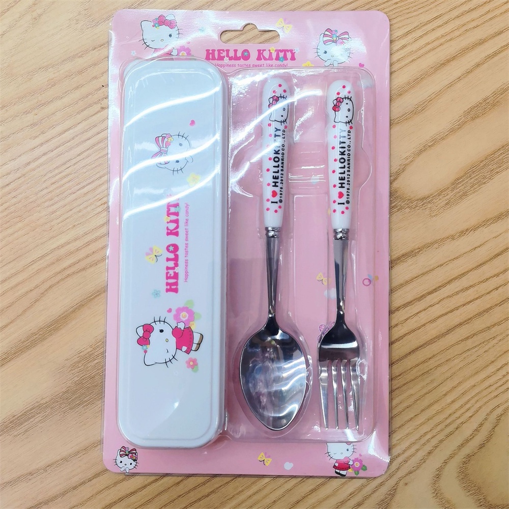 Portable Kuromi Tableware Two-piece Set Stainless Steel Fork Spoon ...