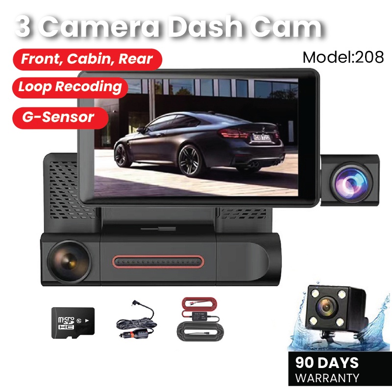 Triple Lens 3 Camera 1080P Dashcam Front Cam + Inner Cam + Rear Cam Car ...