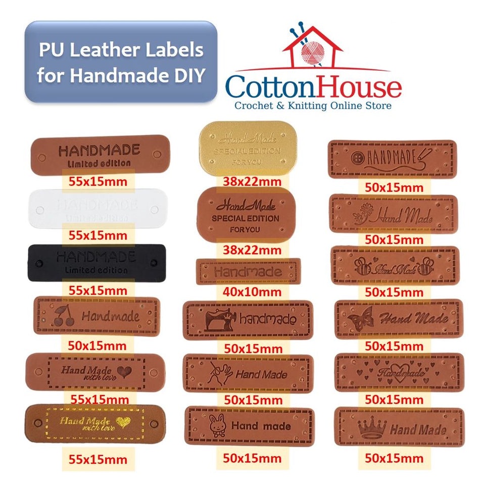 Labels PU Leather Handmade 55mm x 15mm (5pcs) Label Tag Brown Black DIY ...
