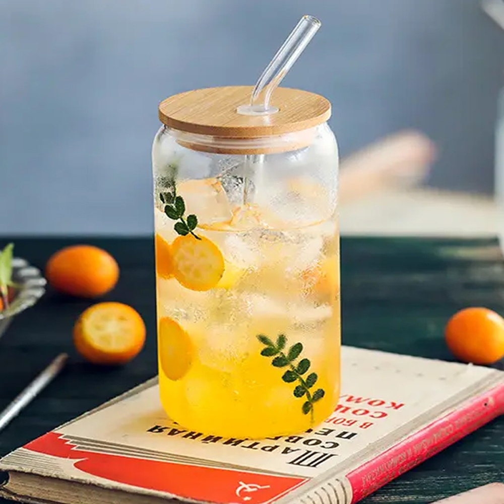 Inna Home Aesthetic Beverages Can Design Water Glass Cup with Bamboo ...