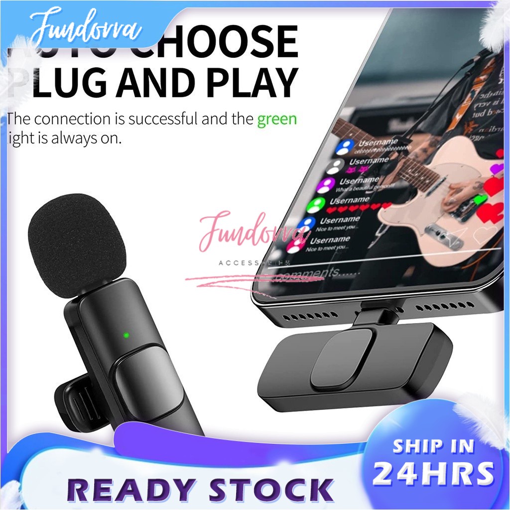 K8 / K9 Wireless Microphone mic 2.4GHz for IOS & Type-C with Clip ...