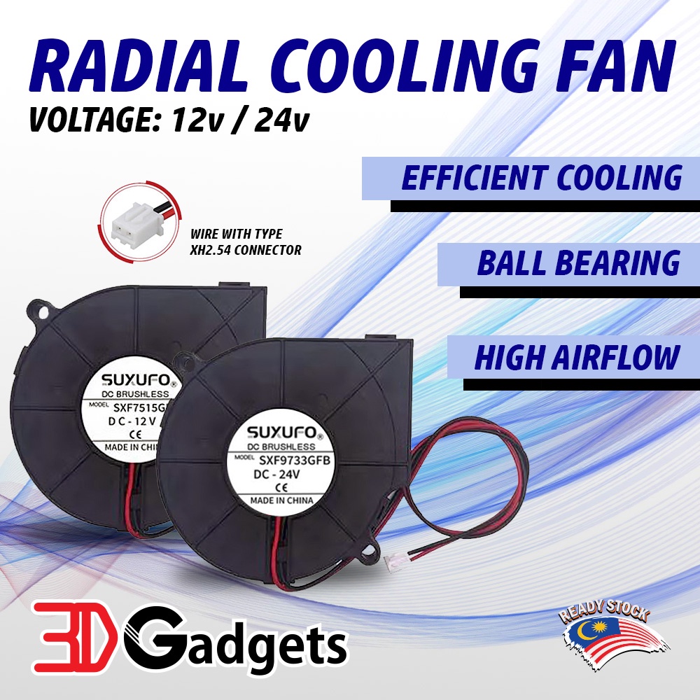 High Flow 75mm size 12V / 24V Radial Cooling Fan for FDM 3D Printer DIY ...