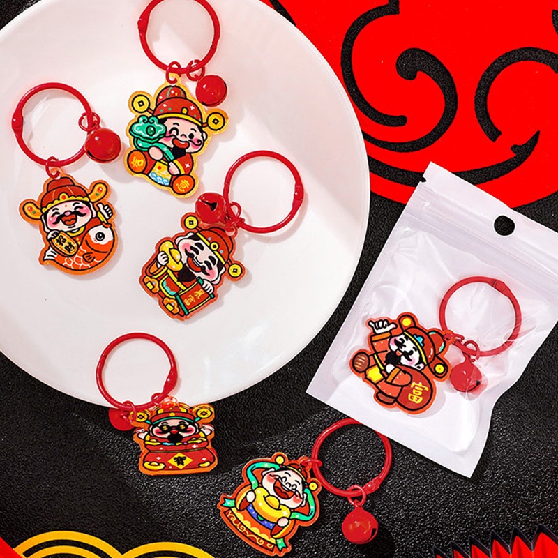 2024 CNY God of Wealth Pattern Keychain Bell Design Keyring New Year ...