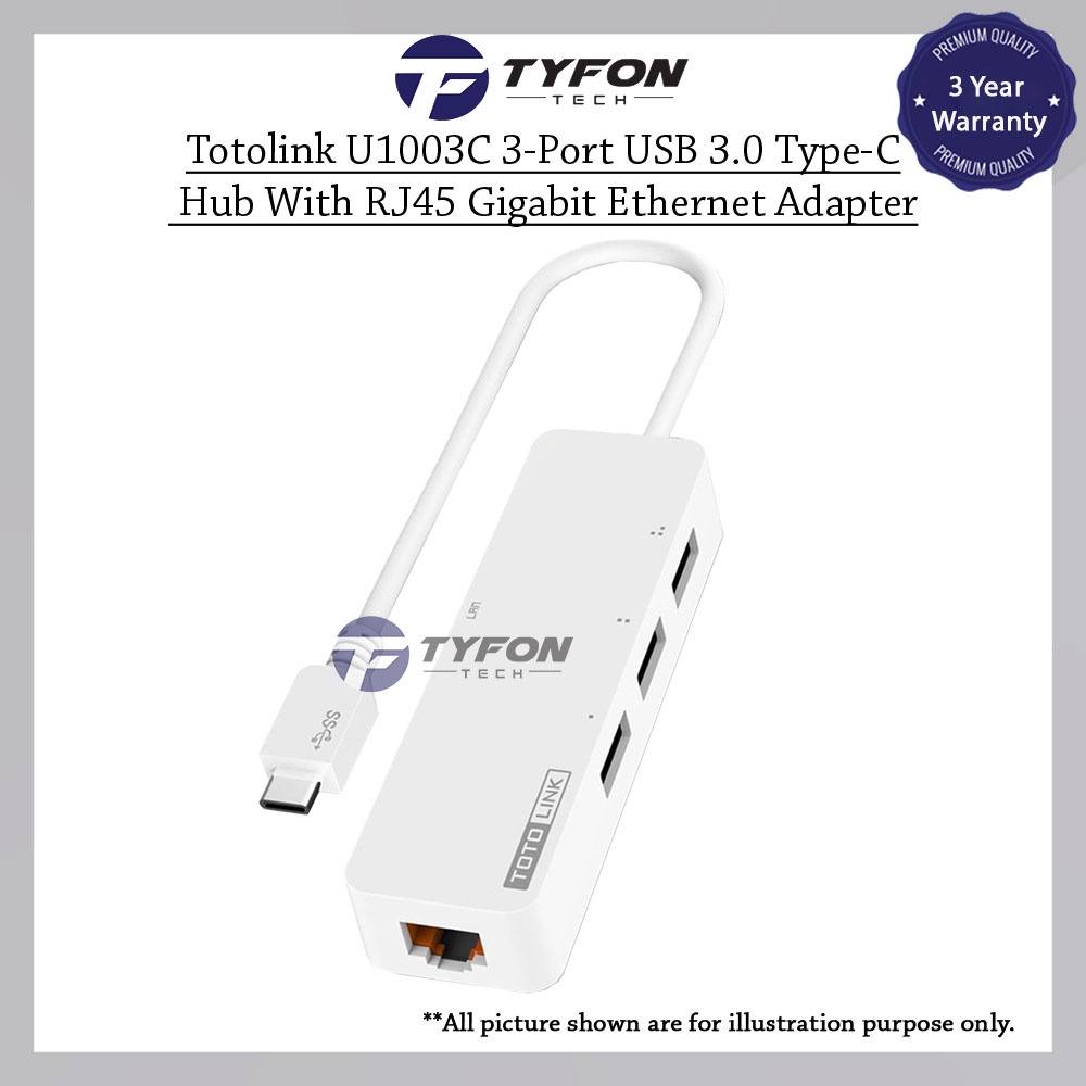 Totolink U1003C 3-Port USB 3.0 Hub Type-C with RJ45 Gigabit Ethernet Adapter | Shopee Malaysia