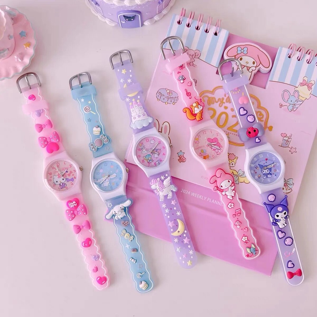 Cute Sanrio My Melody kuromi Cinnamoroll Kids Watch with Jelly Color ...
