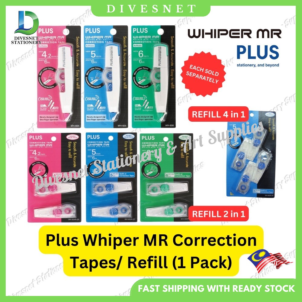PLUS Whiper MR Refillable Correction Tapes and Refill WH 604/WH 605/WH ...