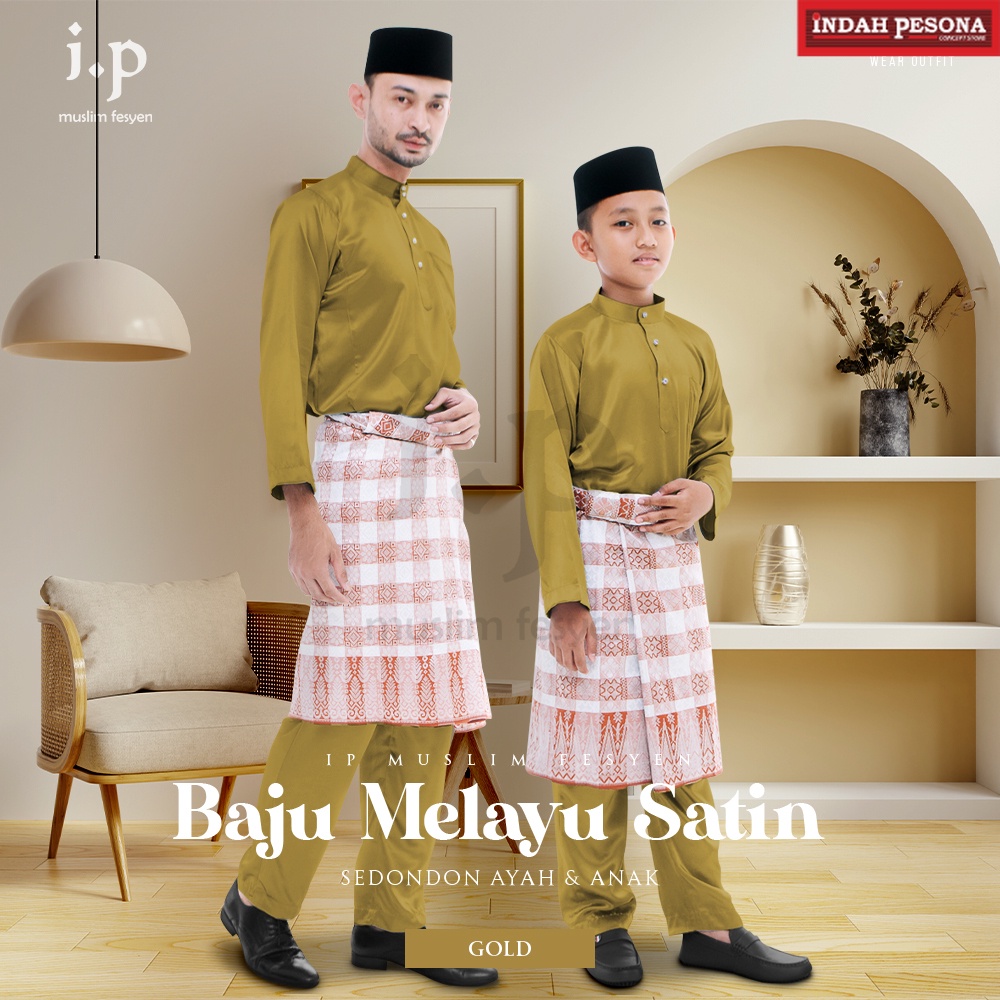I.P Muslim GOLD Baju Melayu Satin Family Set Pasang Normal Cutting ...