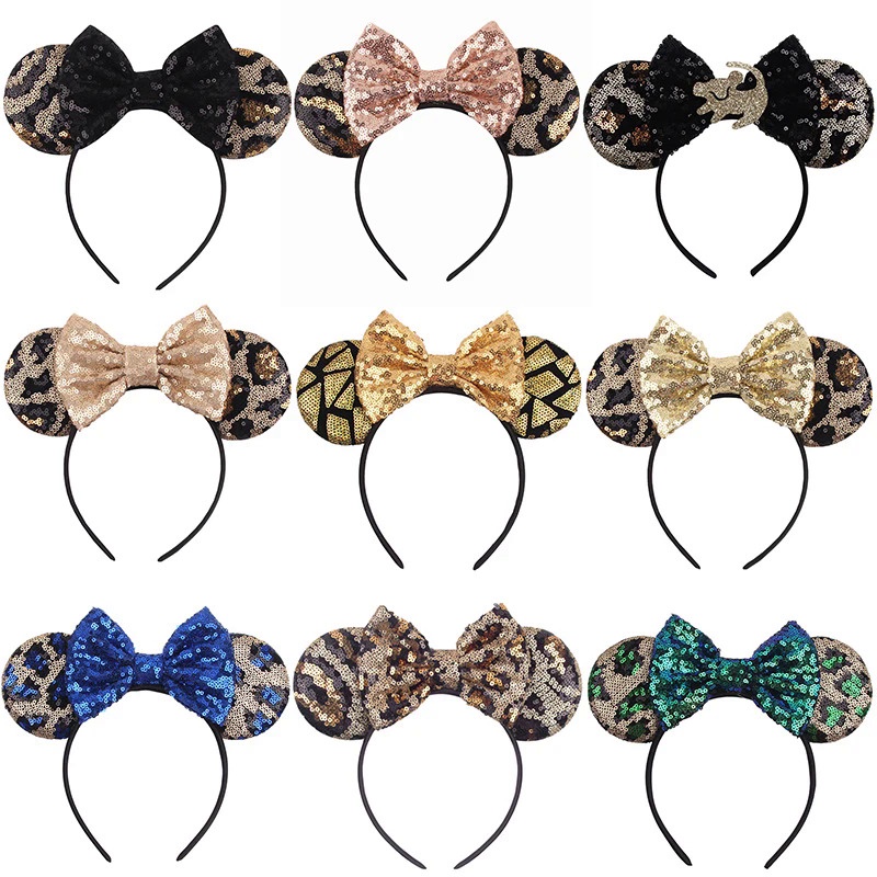 Disney Mickey Mouse Ears Headband Trend Leopard Print Sequins Bows ...