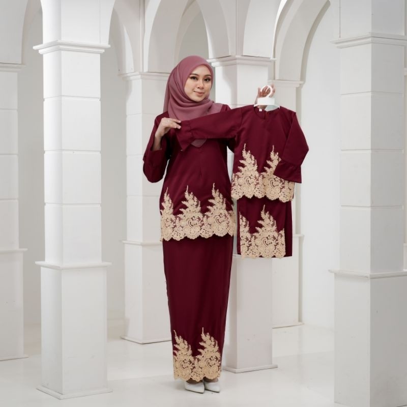BAJU RAYA 2025 LIMITED BAJU KURUNG MINI MODEN MARON BURGUNDY NAVY BLUE ...