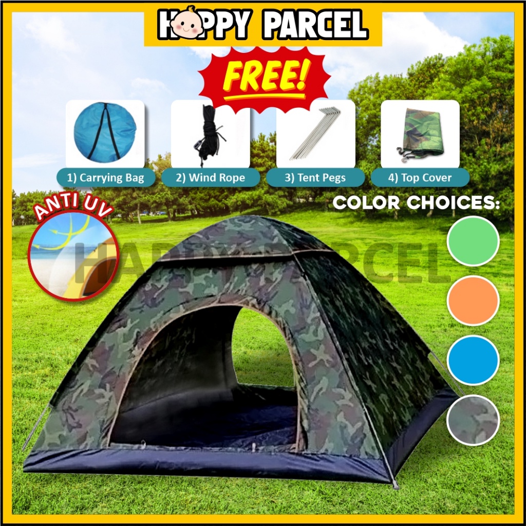 Khemah Camping Tent 3/4 Person 2 Sec Pop Up Tent Khemah Tent Camping ...