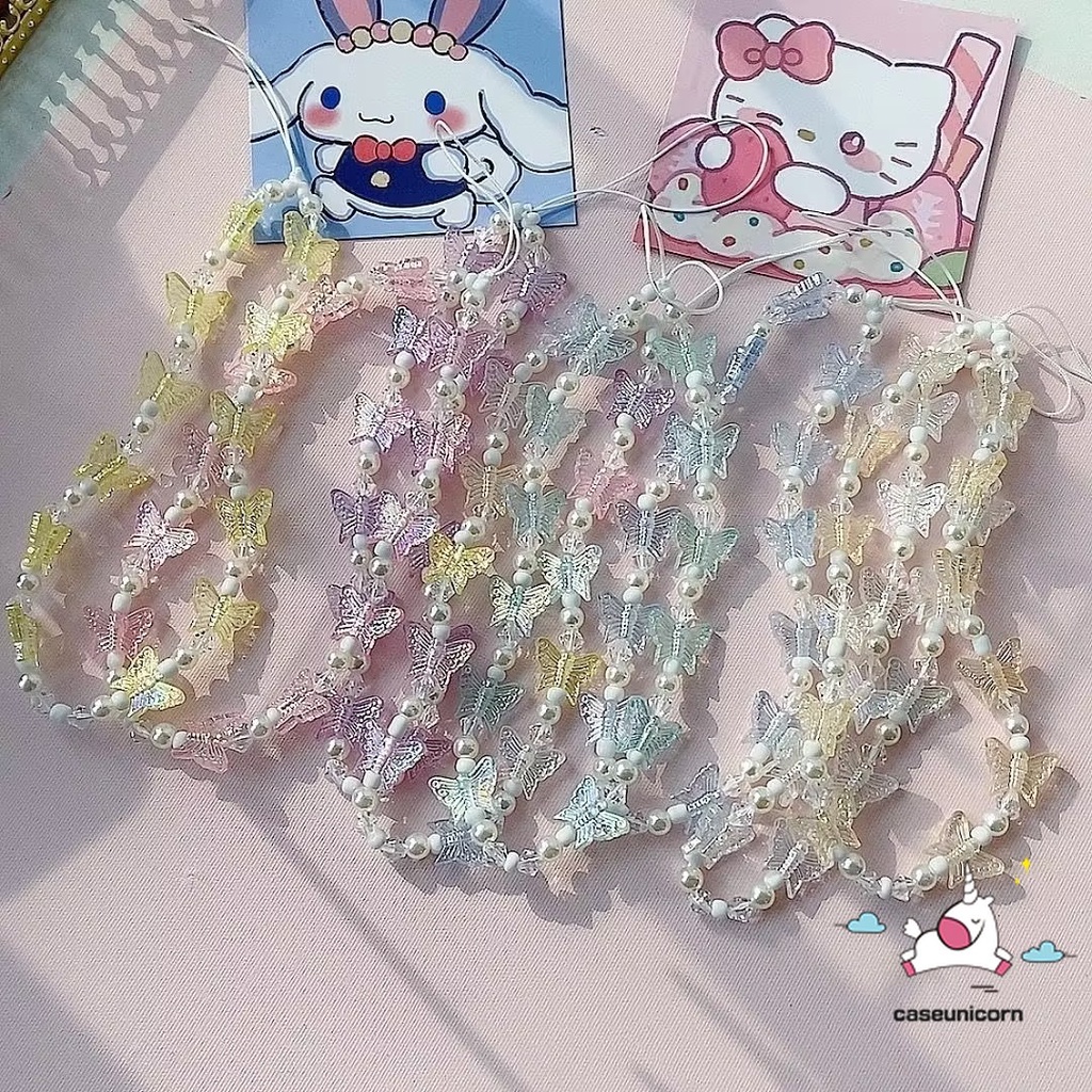 Dreamy Candy Color Crystal Butterfly Mobile Phone Chain Korean ...