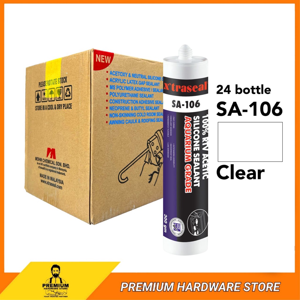 X'TRASEAL SA-106 Aquarium Grade 100% RTV Acetic Silicone Sealant 300g (24 Pcs/Box) | Shopee Malaysia