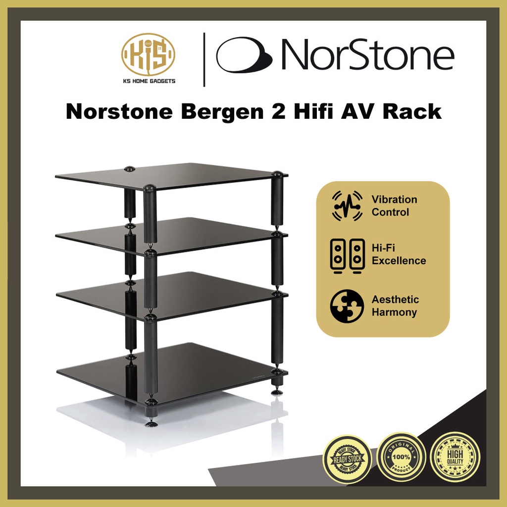 NorStone Bergen 2 Hi-Fi Rack with Vibration Control - 4 Shelves (Glossy ...
