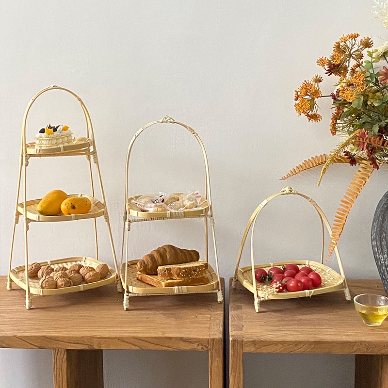 Handmade bamboo woven small basket tea snack fruit cake dried fruit ...