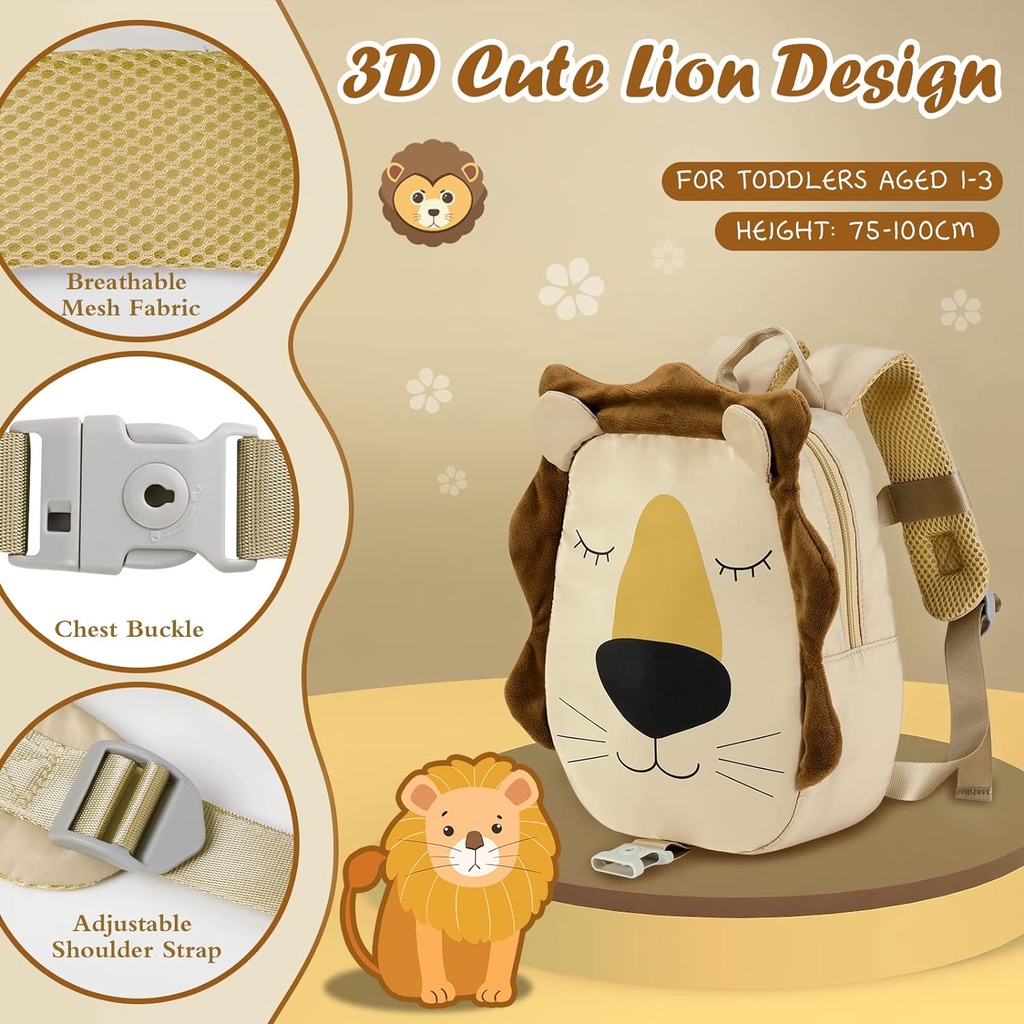 Zooawa Toddler Harness Backpack with Leash 2 in 1 Cute Lion Kid ...