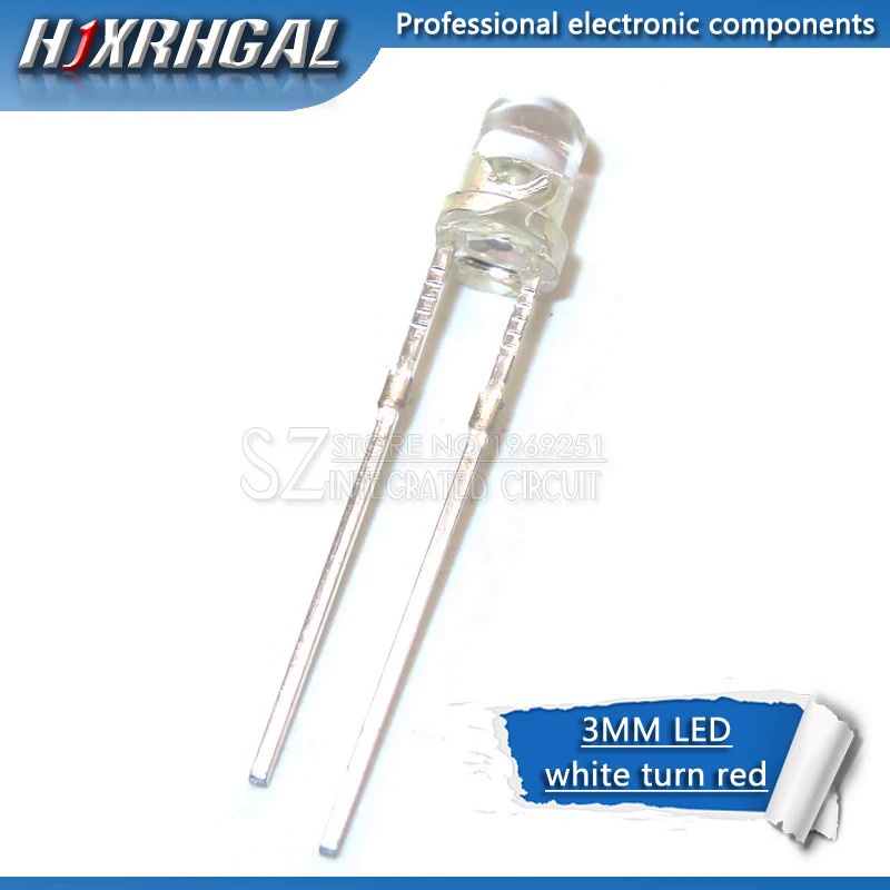 100pcs Red light-emitting diodes White turn Red 3mm led new and ...