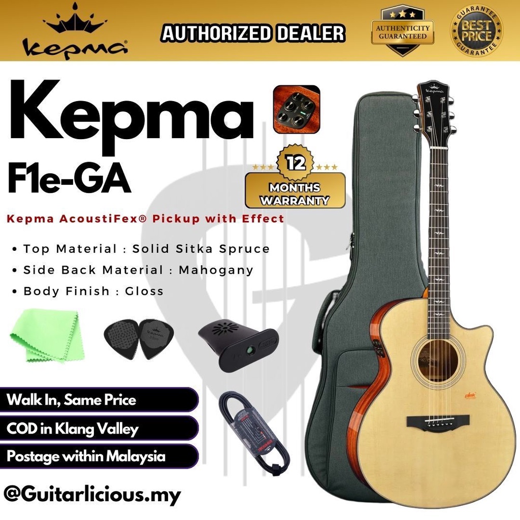 Kepma F1 Solid Sitka Spruce Top Grand Auditorium Acoustic Guitar, S1 ...