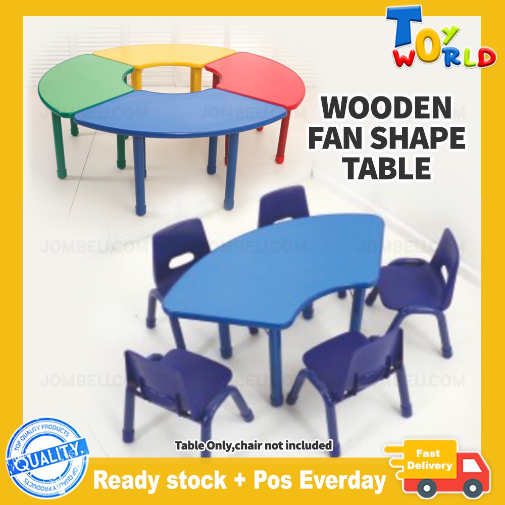 kindergarten Kid Study Table WOODEN FAN SHAPE TABLE meja kayu meja ...